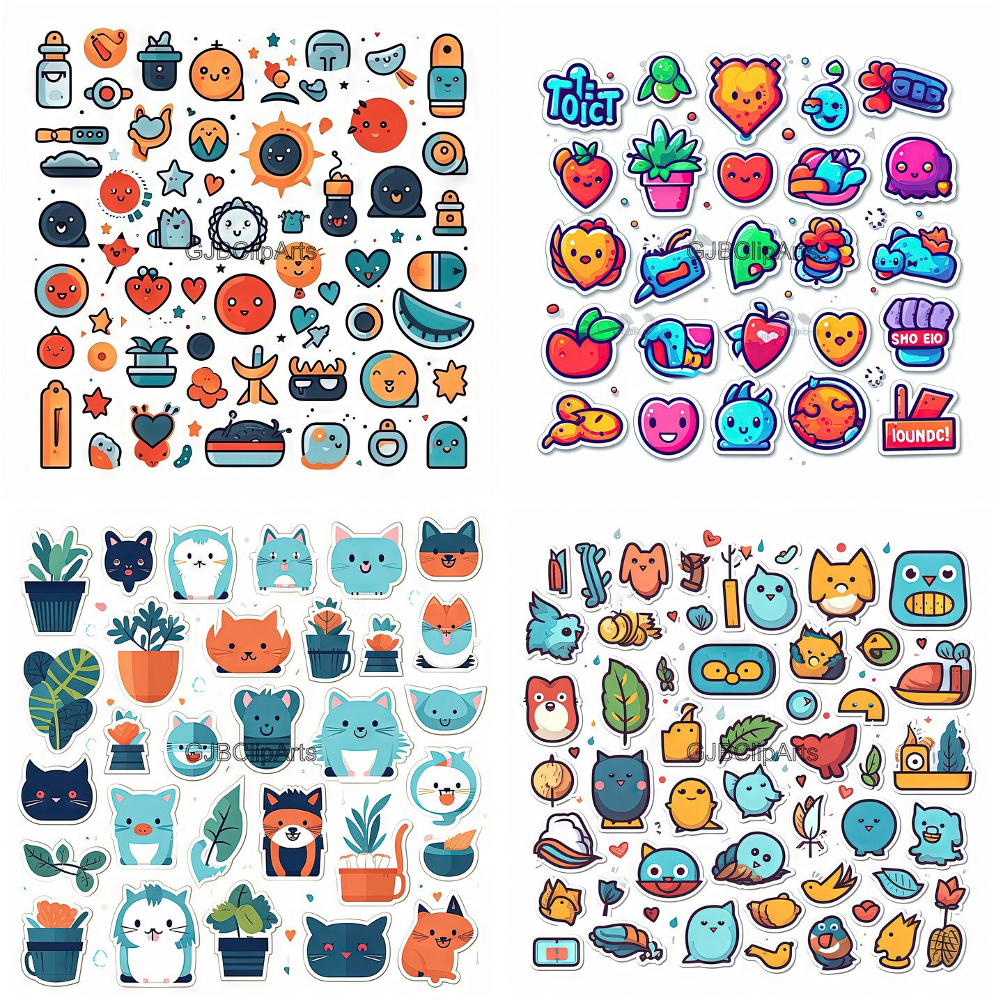 Flat Design Stickers Clipartdigital Stickers, Digital Clipart ...