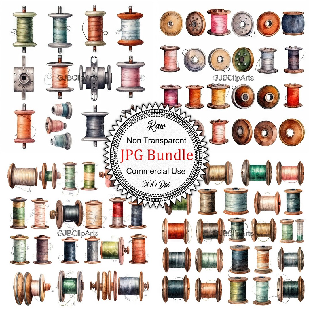 Vintage Bobbins Collection: A Nostalgic Art of Sewing Digital Clipart ...
