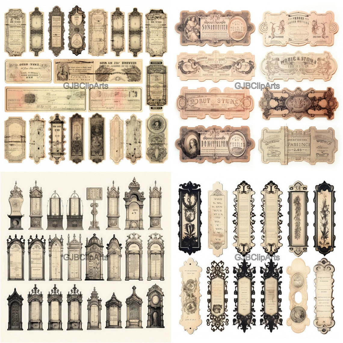 Gothic Fussy Ornamental Vintage Ticket Clipart, Gothic Arch Clipart Bat ...