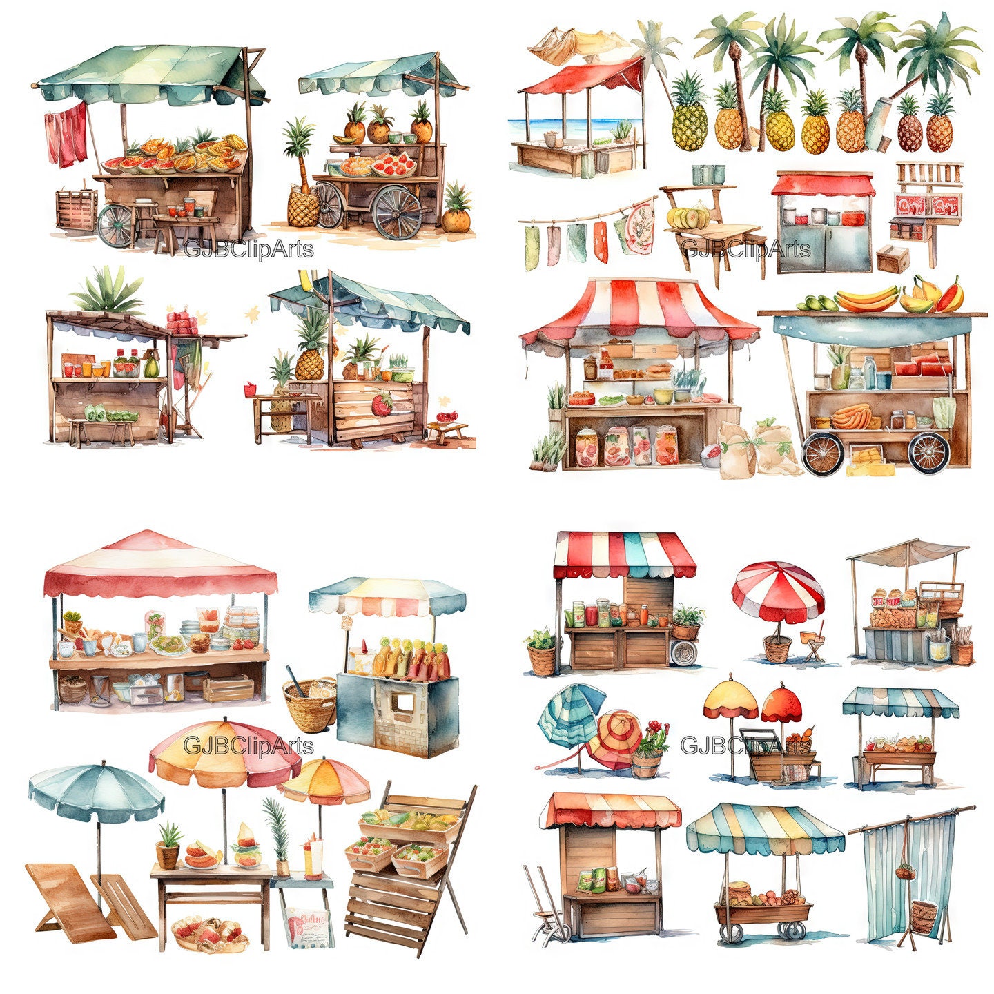 Watercolor Beach Vendor Stall Clipart, Junk Journaling Paper Packs ...
