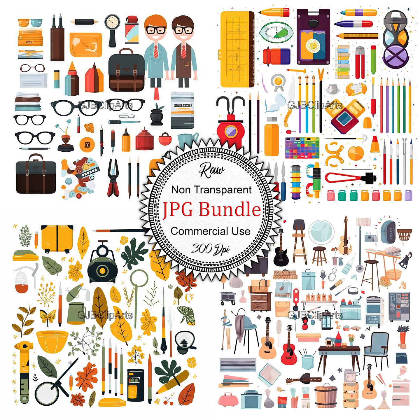 School Supplies Vector Clipart, Scrapbooking Paper, , Scrapbooking Kit ...