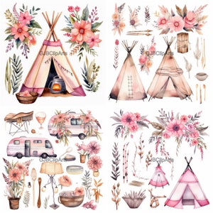 Watercolor Boho Camping Clipart, Journaling Bag, Junk Journals -digital ...