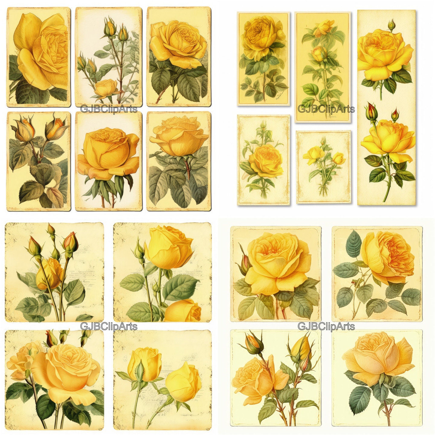 Yellow Rose Card Page Clipart, Vintage Clipart, Junk Journal for Sale ...