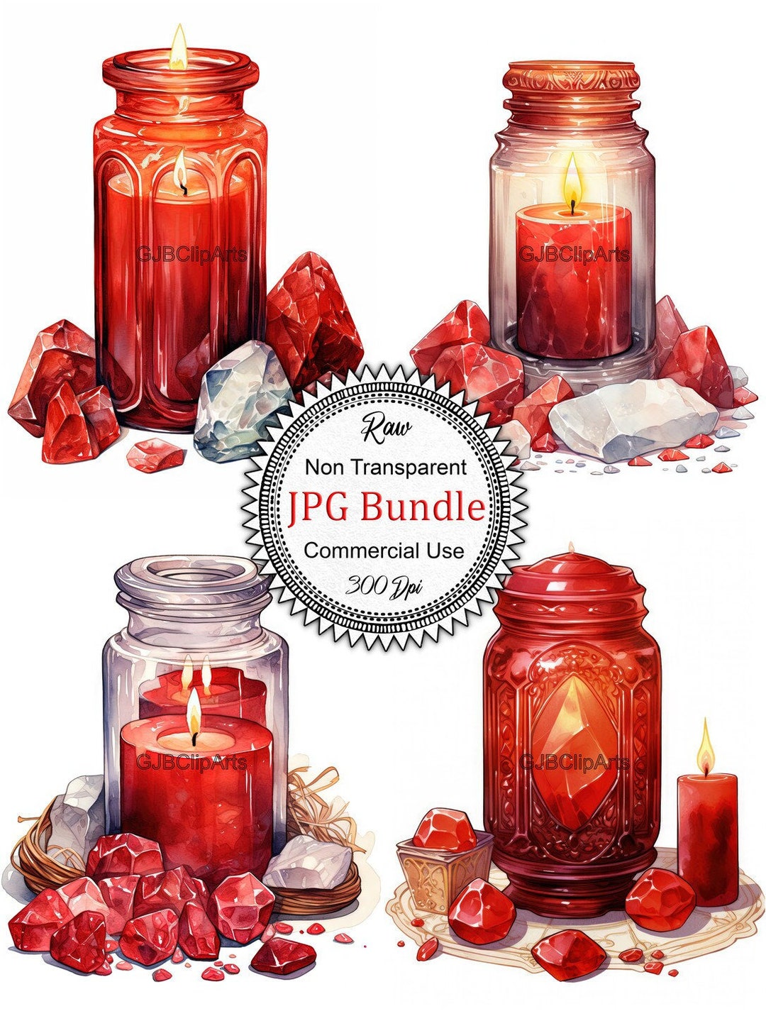 Red Jar Candle Clipart, Carnelian Stones and Candles Surroundings ...