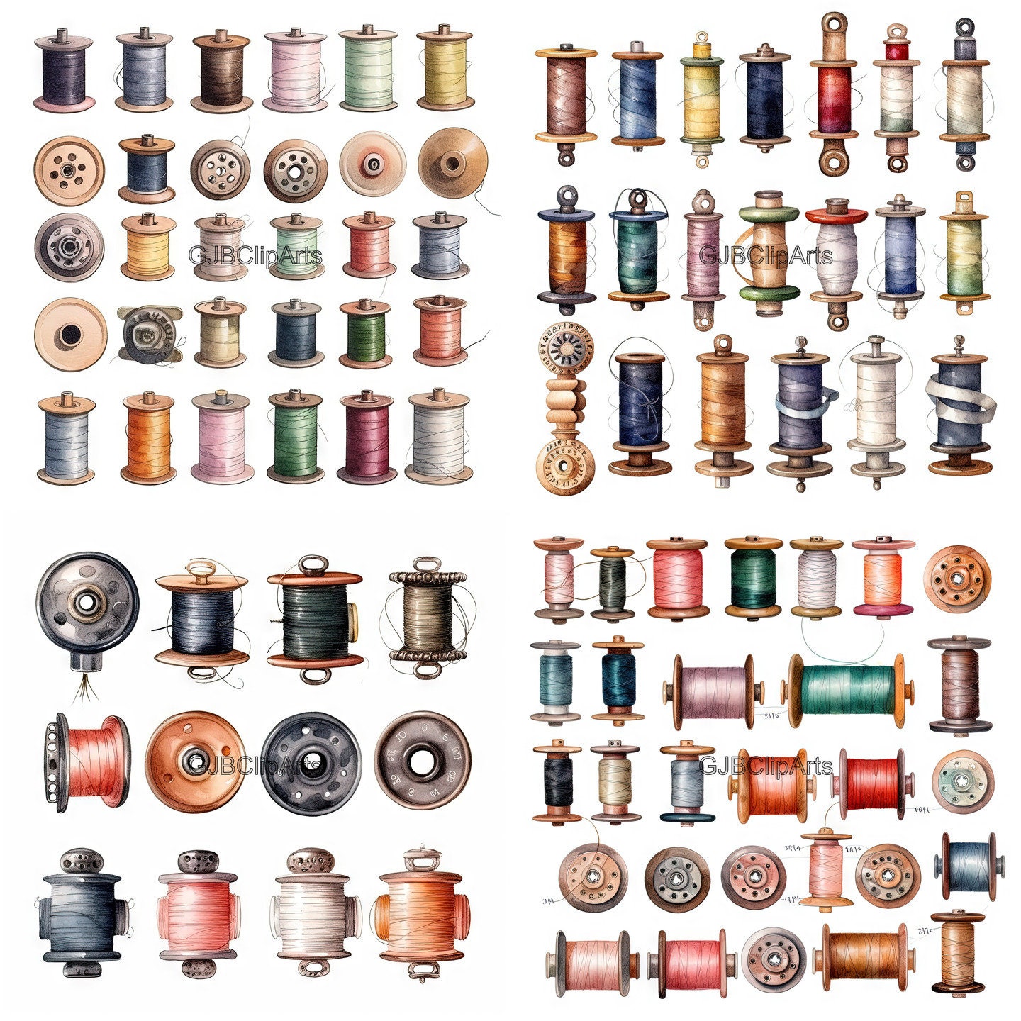 Vintage Bobbins Collection: A Nostalgic Art of Sewing Digital Clipart ...