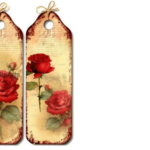 Red Rose Vintage Tag Clipart, Scrapbooking Supplies, Junk Journals ...