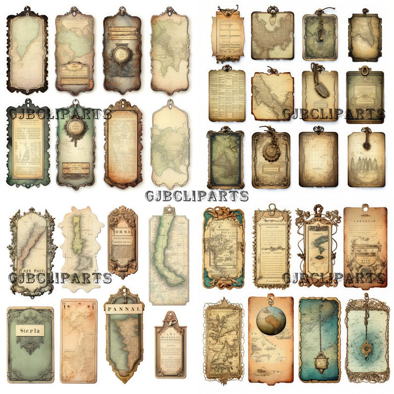 Maps Tall Ornate Labels Clipart, Junk Journal Book Clipart, Vintage ...