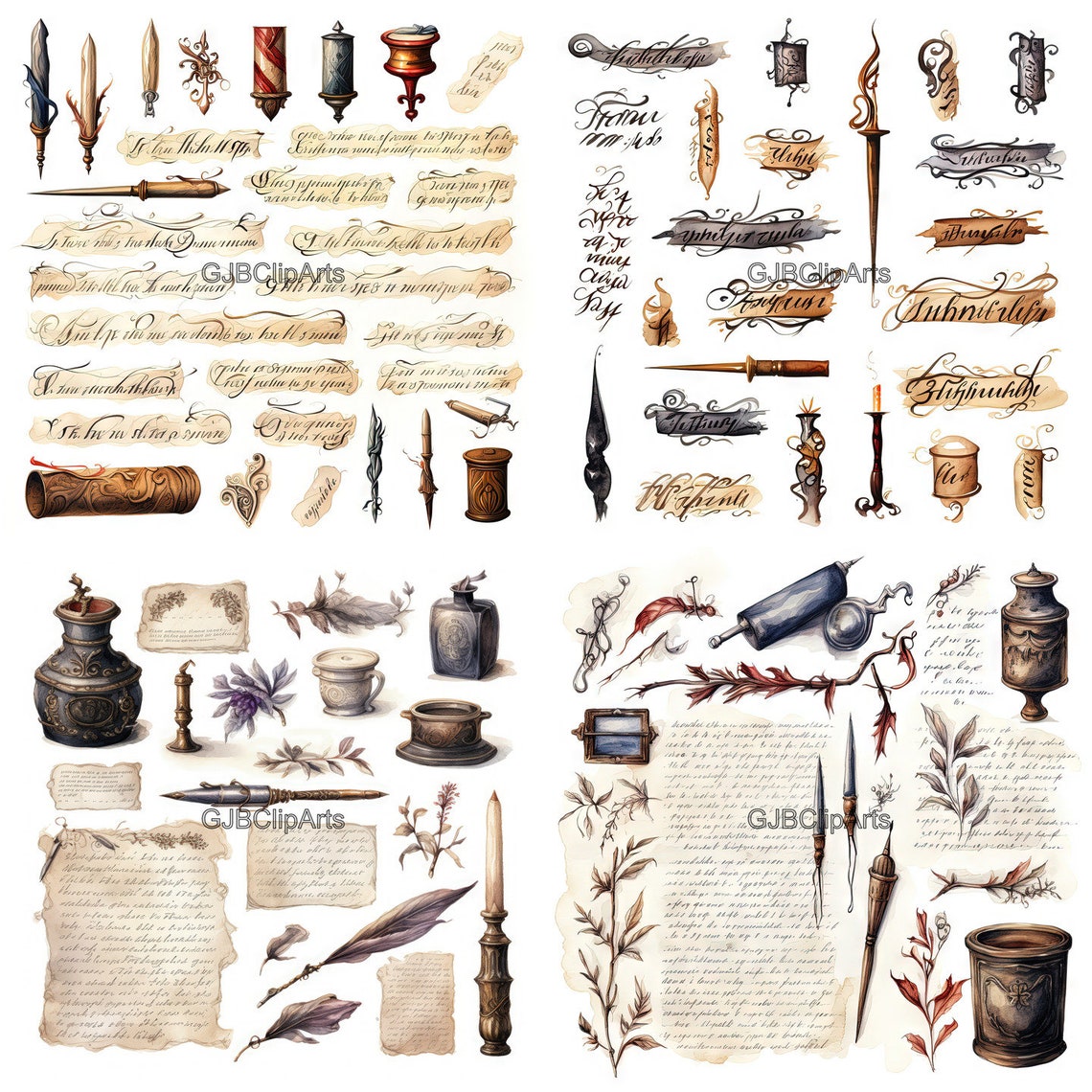 Old World Scripts Clipart, Calligraphy Elements Collection Clipart ...