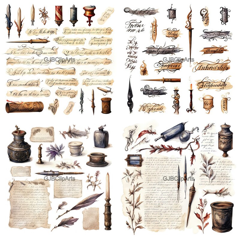 Old World Scripts Clipart, Calligraphy Elements Collection Clipart ...