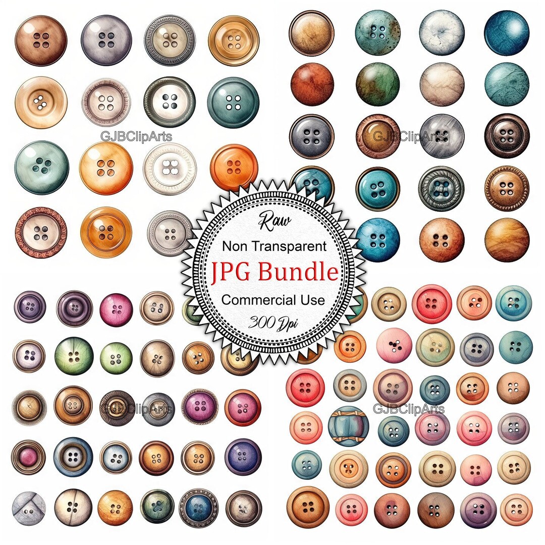 Vintage Buttons Collection: Sewing Elements Clipart Collection, Digital ...