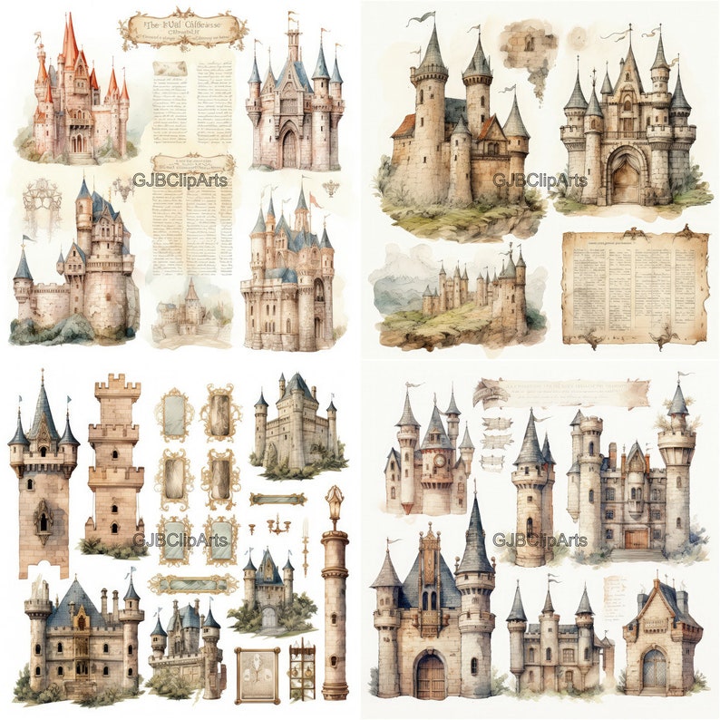Vintage Castles Junk Journal Kit Clipart ,castle Tower Clipart ...