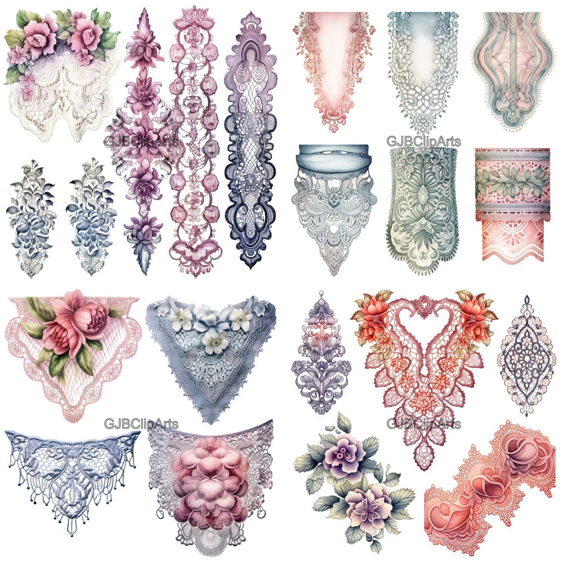 Intricate Array of Vintage Lace Trims ,digital Clipart, Printable ...