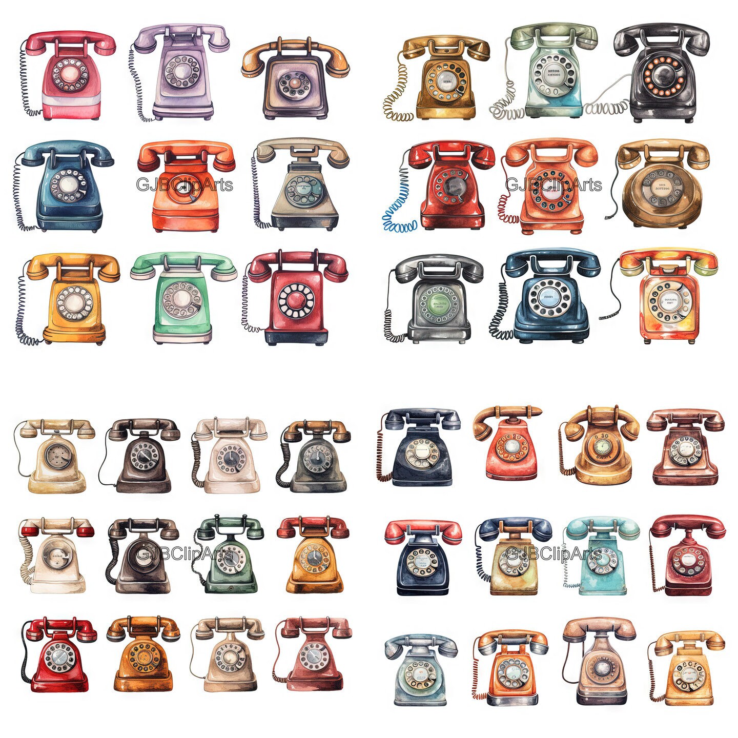 Classic Display of Vintage Retro Telephones Collection,digital Clipart ...