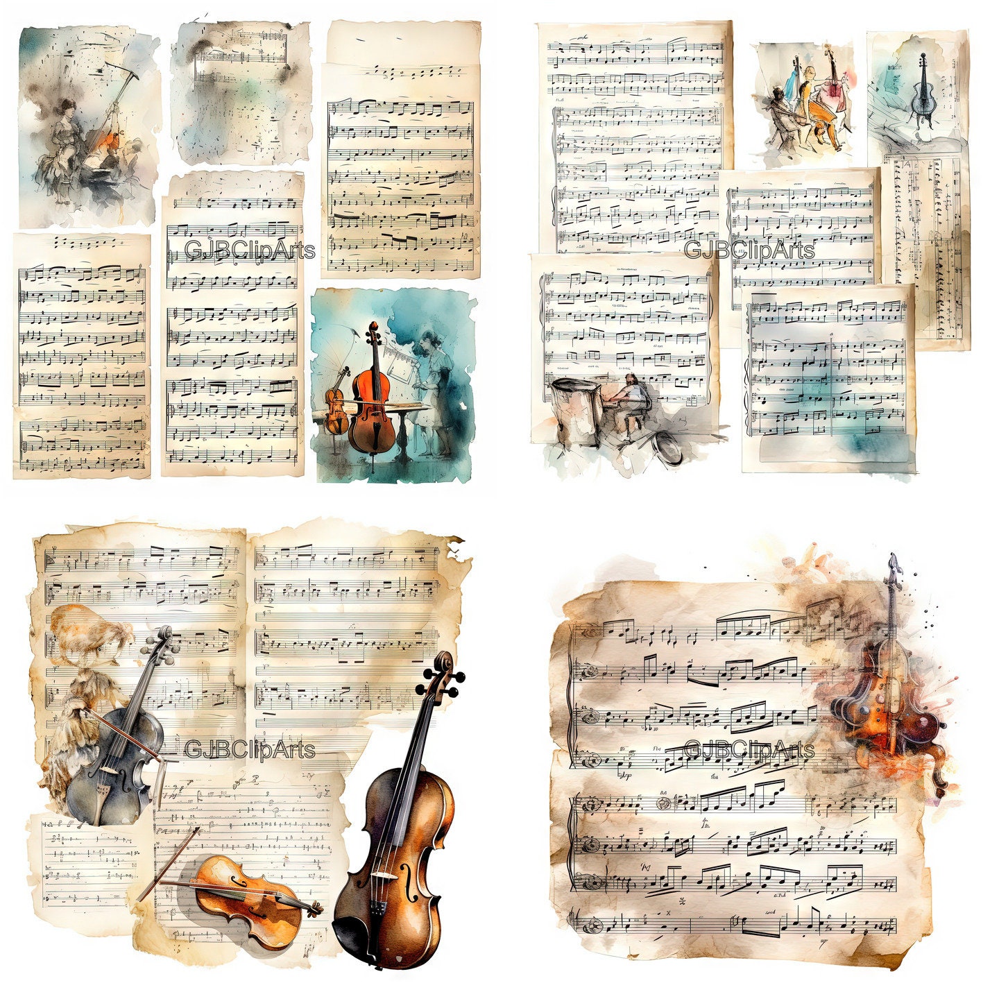 Vintage Antique Sheet Music and Notes Collection, Digital Clipart ...