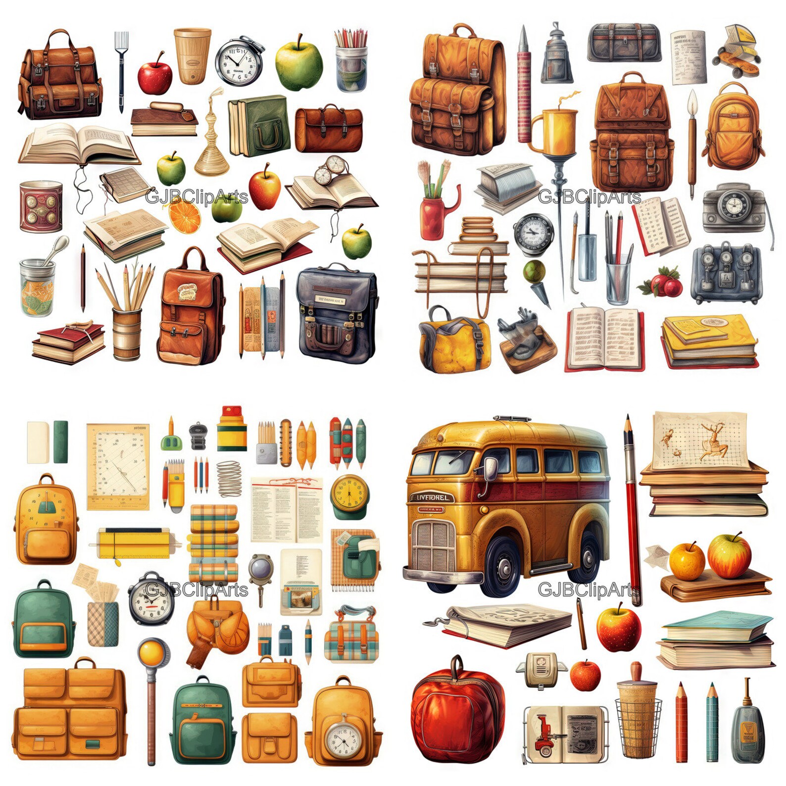 Cute Retro School Clipart Pencil Clipart Apple Clipart - Etsy