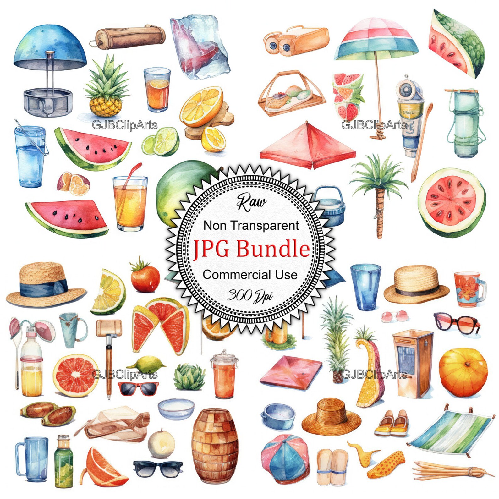 Summer Themed Watercolor Clipart, Ice Cream Clipart, Beach Ball Clipart ...