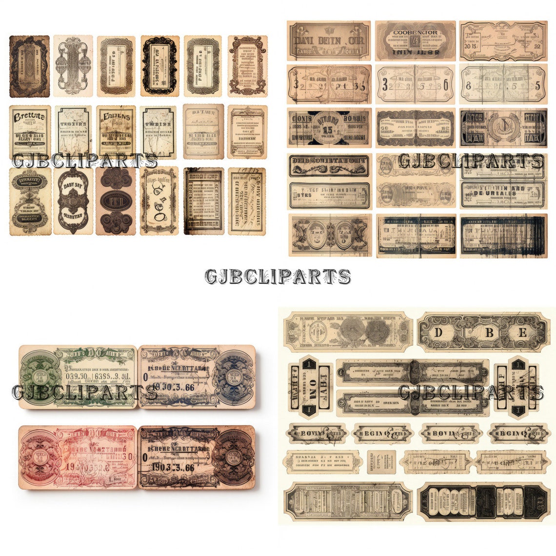 Dark Woods Ornamental Vintage Ticket Clipart, Evenly Spaced Clipart ...