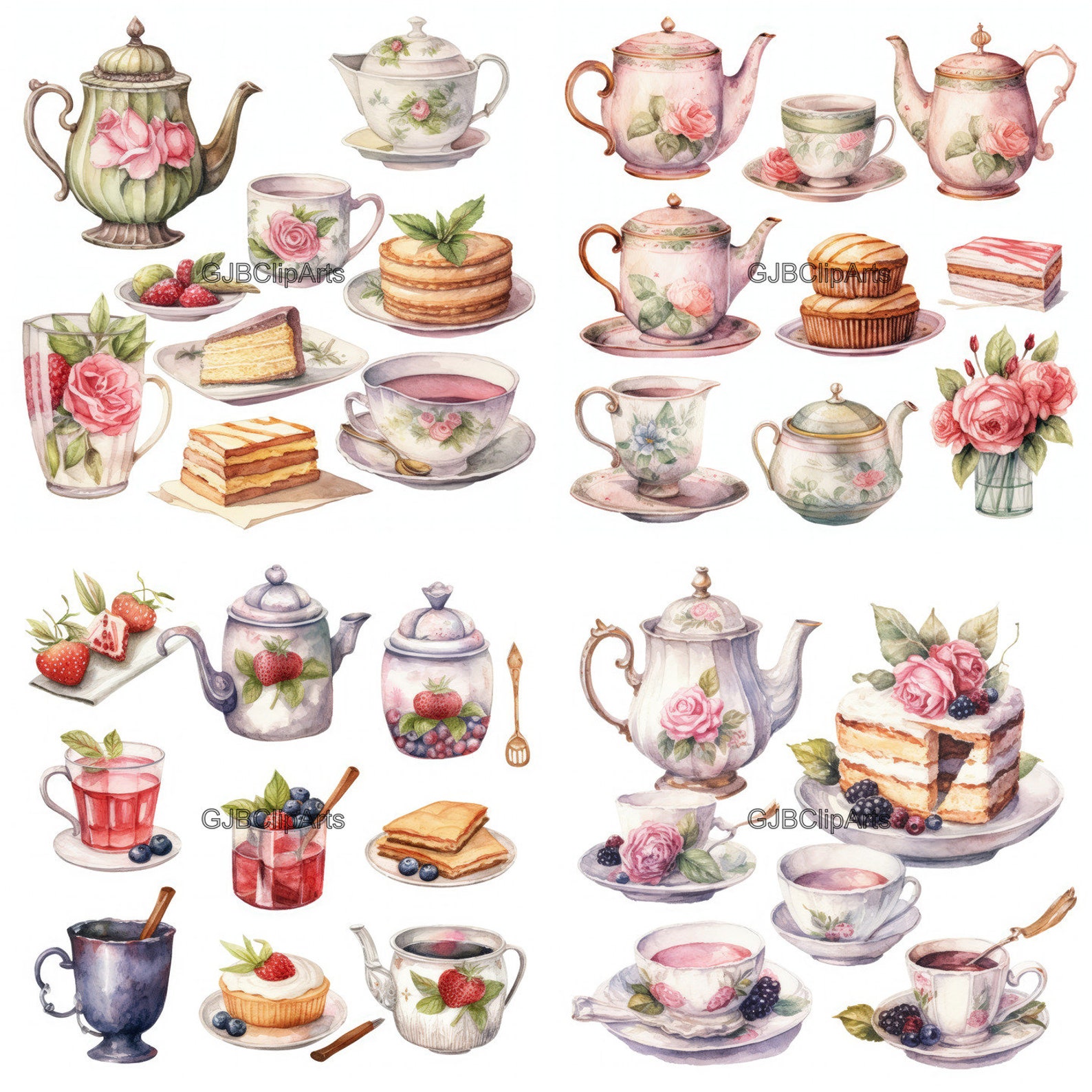 Vintage Shabby Chic Tea Party Clipart Teapot Clipart Cupcake - Etsy