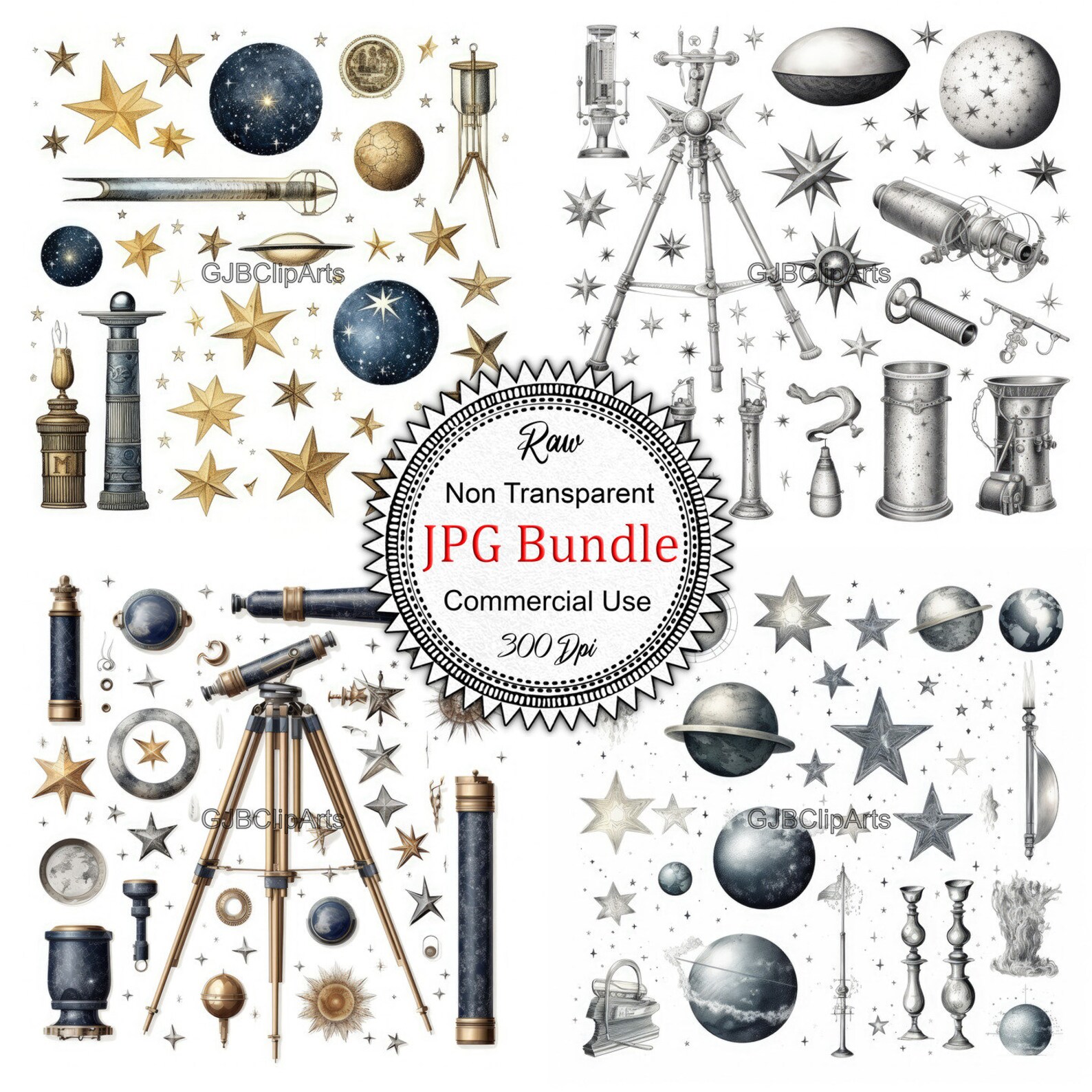 Star Gazing Clipart, Telescope Clipart, Star Chart Clipart, Scrapbook ...