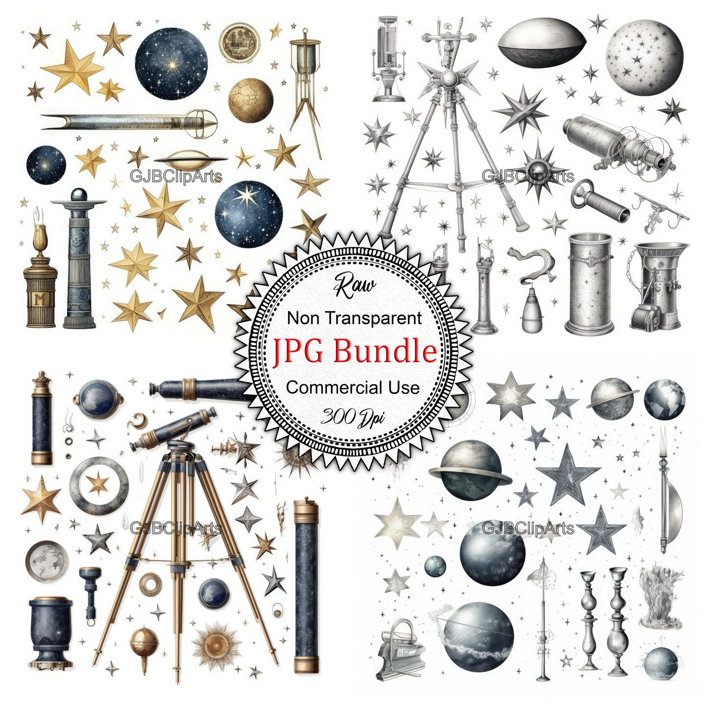 Star Gazing Clipart, Telescope Clipart, Star Chart Clipart, Scrapbook ...