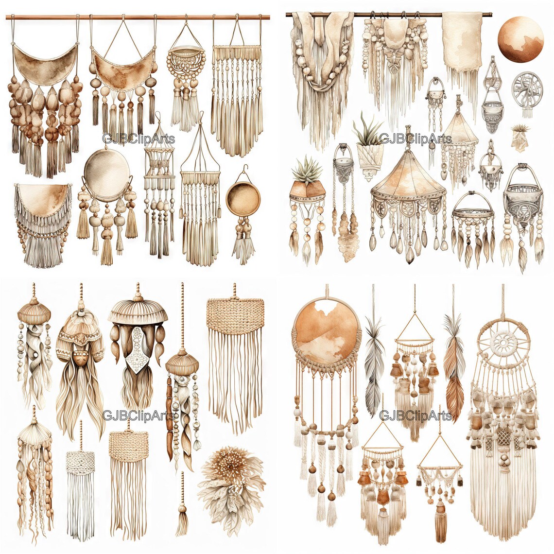 Macrame Hanger Boho Clipart, Journaling Icons, Journaling Workbook ...