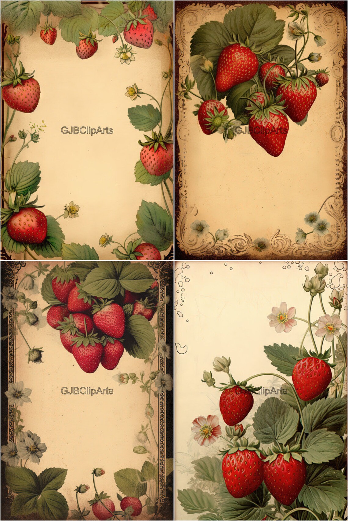 Red Strawberry Frame Clipart,vintage Blank Page Clipart, Scrapbook ...