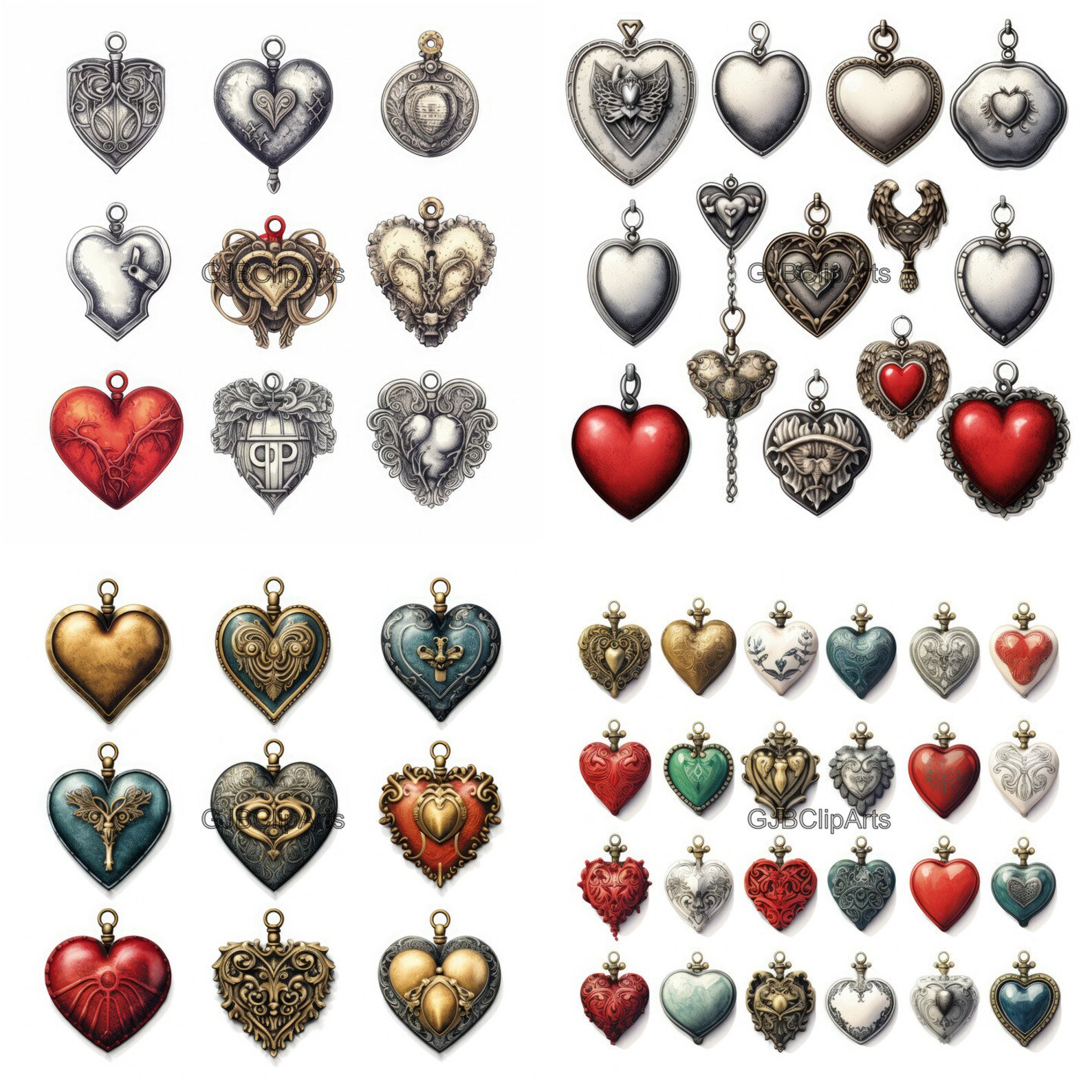 Vintage Heart Charm Clipart, Heart Clipart, Junk Journaling ...