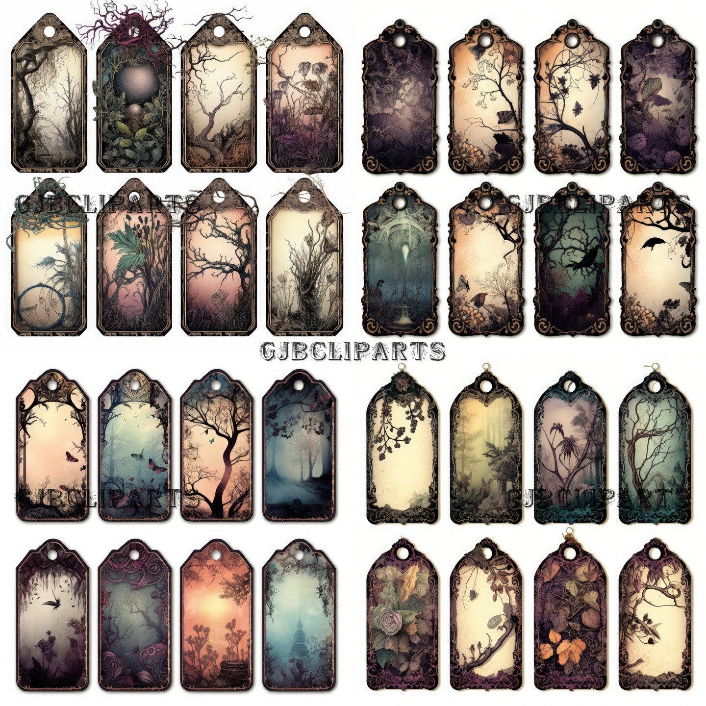 Dark Woods Ornamental Tag Clipart, Beautiful Vintage Tags With Antique ...