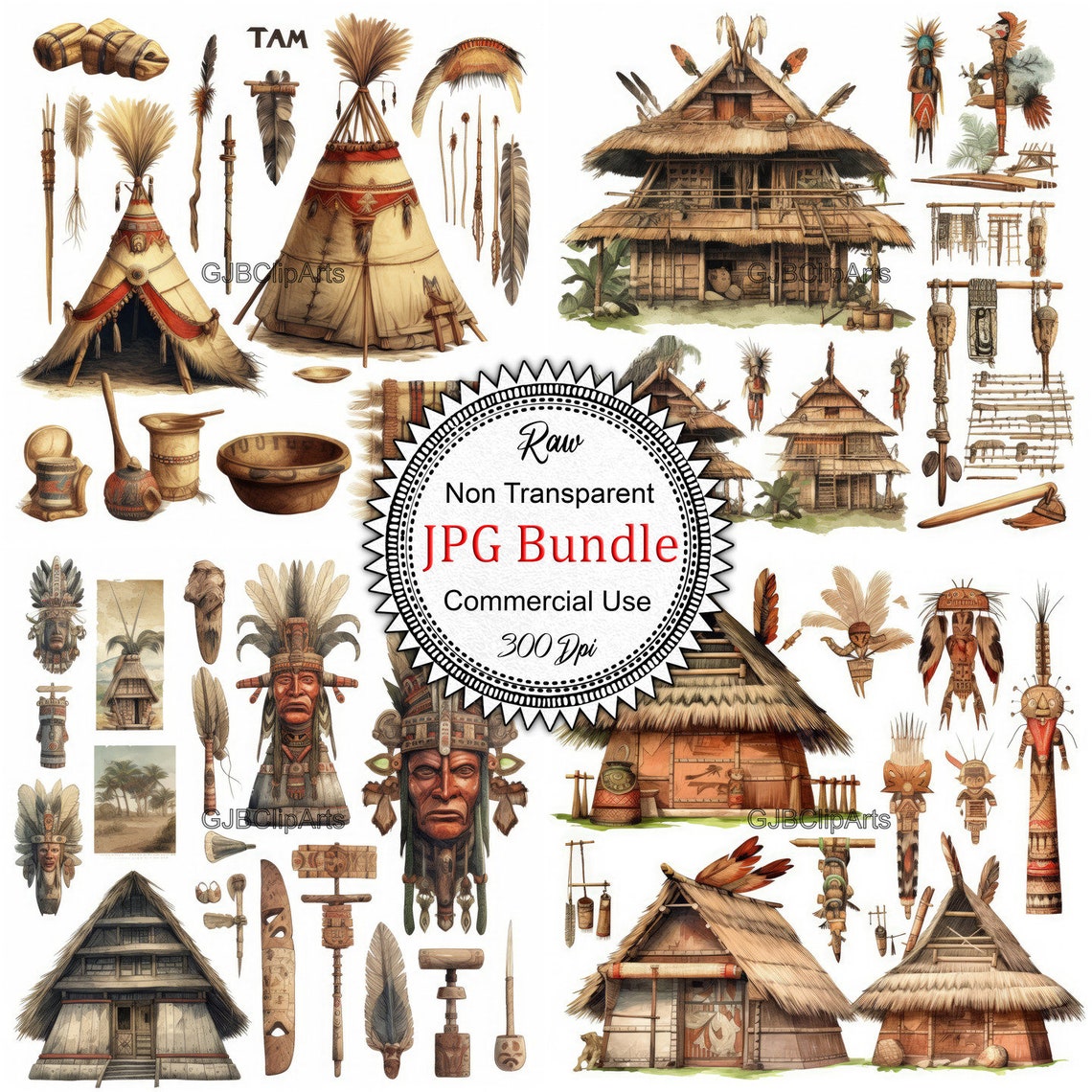 Vintage Taíno Chief House Clipart, Hut Clipart, Palm Tree Clipart ...