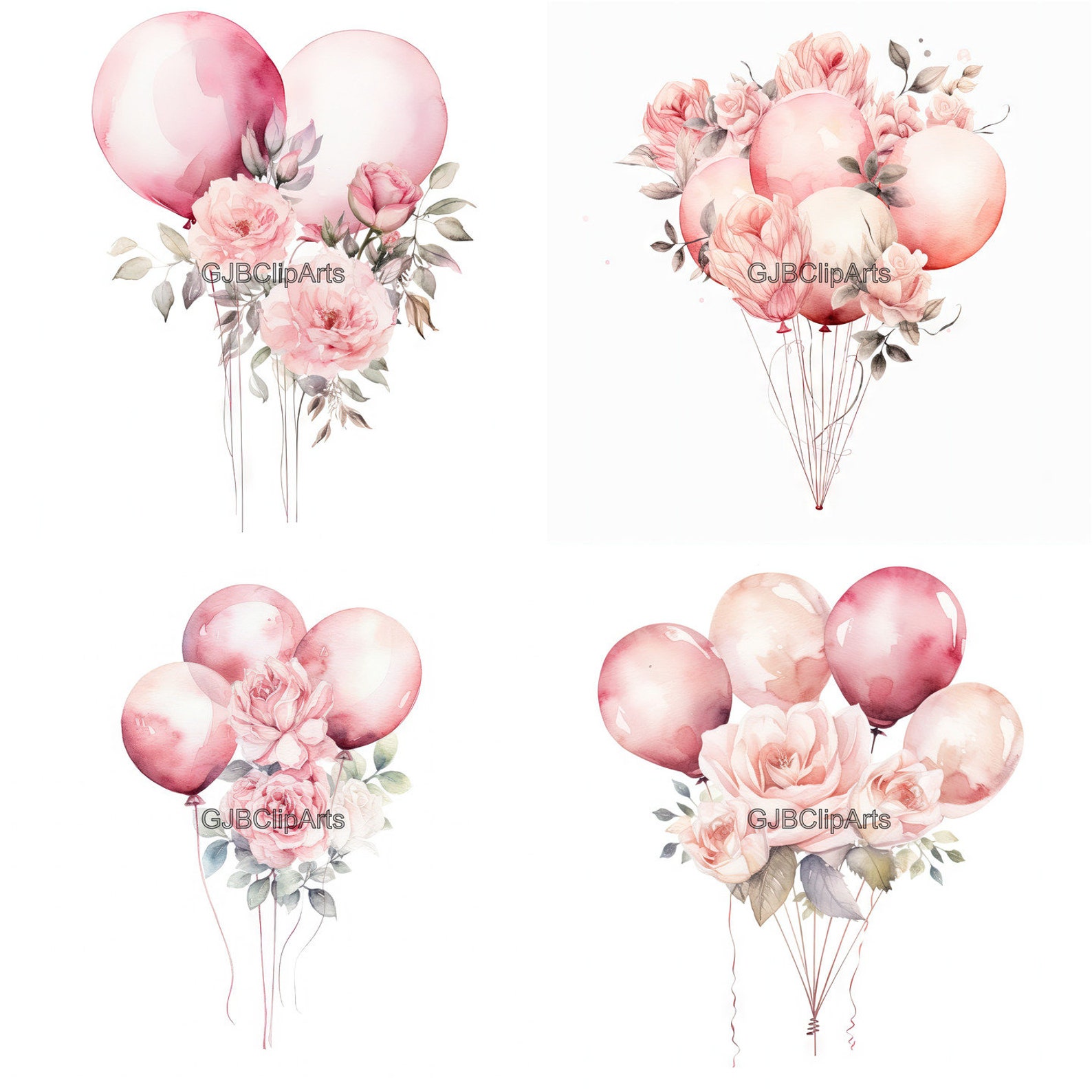 Watercolor Light Pink and Ivory Balloons Clipart, Journaling Clipart ...
