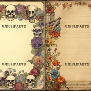 Skulls and Flowers Lined Page Clipart, Empty Journal Page Clipart ...