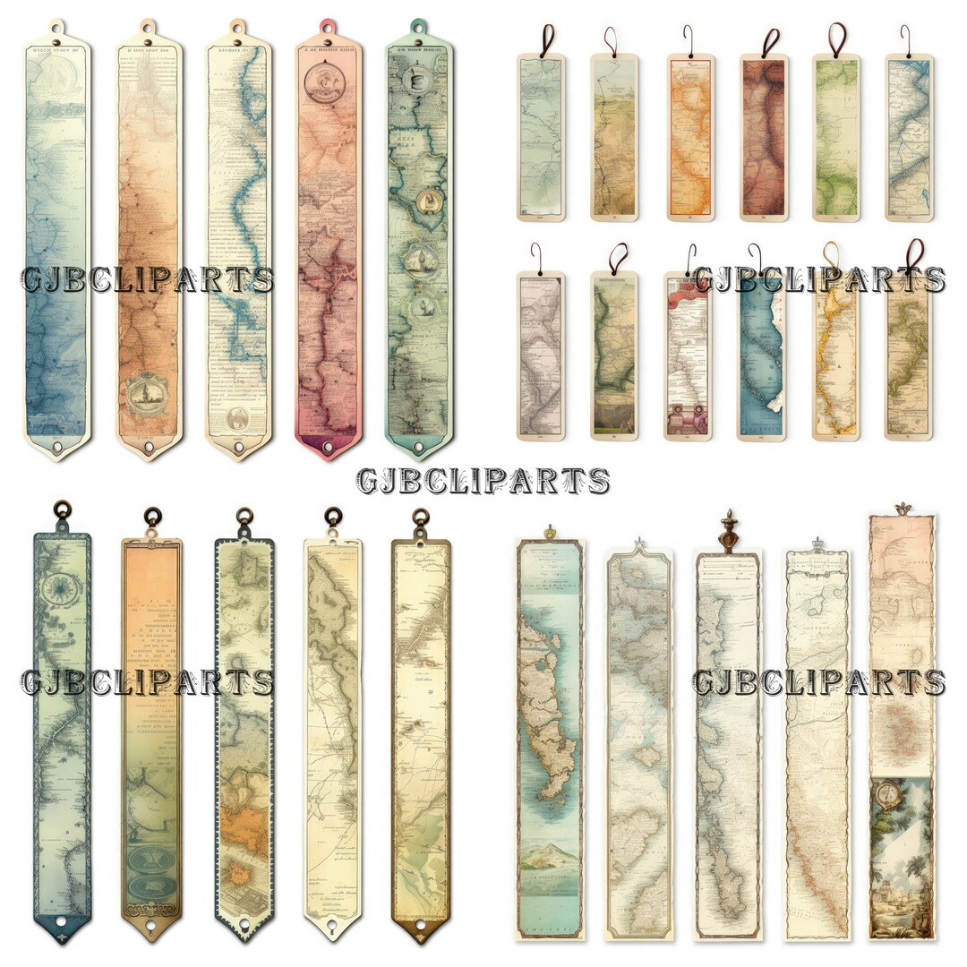 Maps Ornamental Bookmark, Page of Evenly Spaced Clipart, Journaling ...