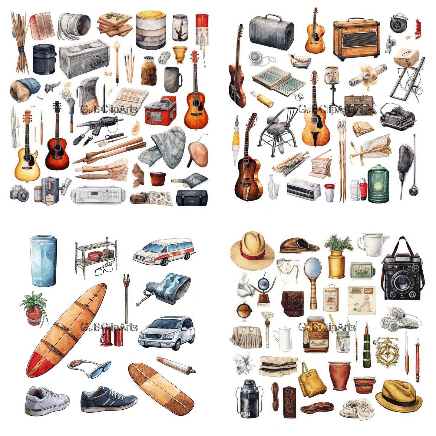 Favorite Hobbies Clipart, Music Clipart, Sports Clipart, Journaling Set ...