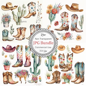 Rustic Cowgirl Boots Watercolor Collection: Clip Art Designs for ...