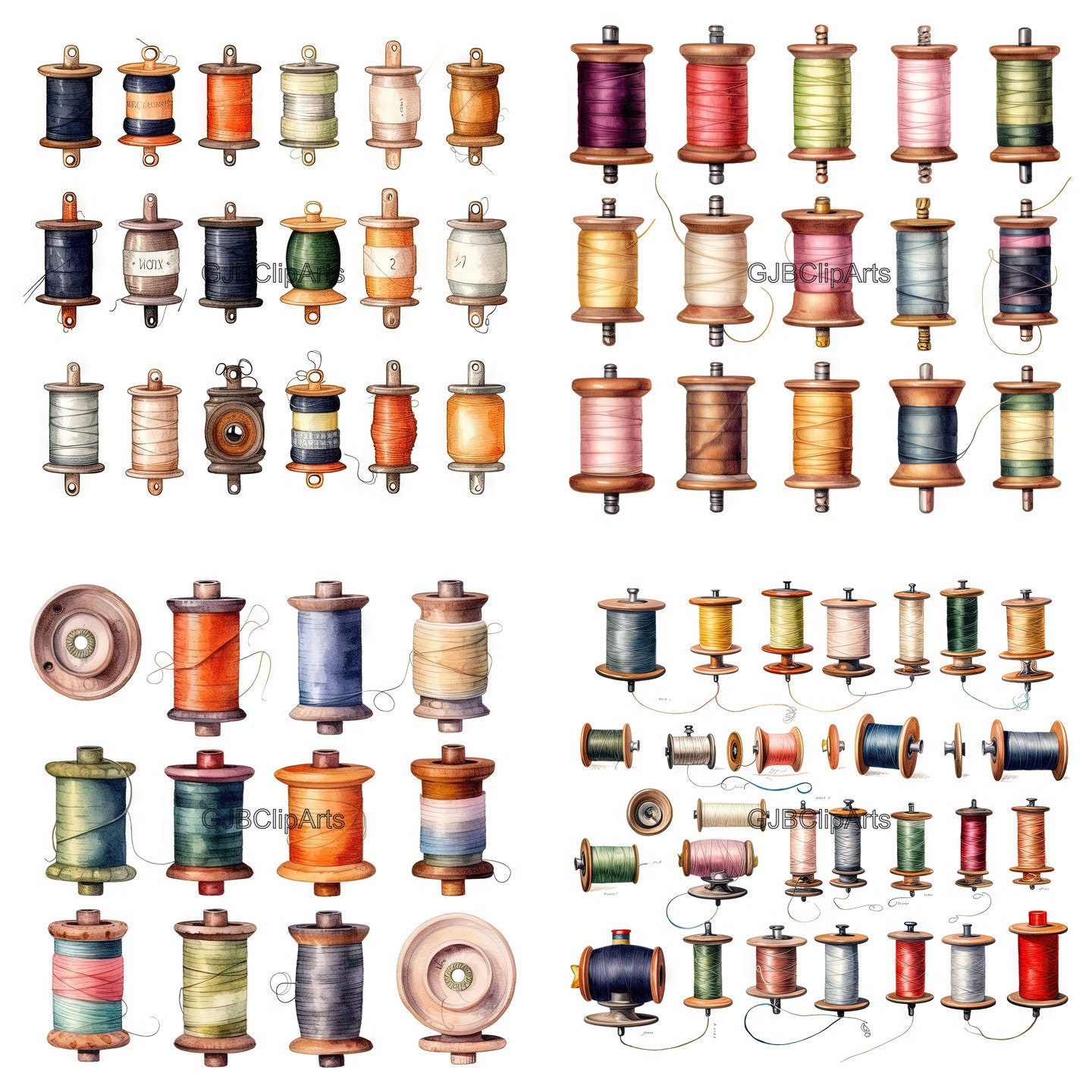 Vintage Bobbins Collection: A Nostalgic Art of Sewing Digital Clipart ...