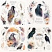 Dark Boho Whimsical Raven Edgar Allan Poe Halloween Watercolor Clip Art Collection, Spooky Decor ...