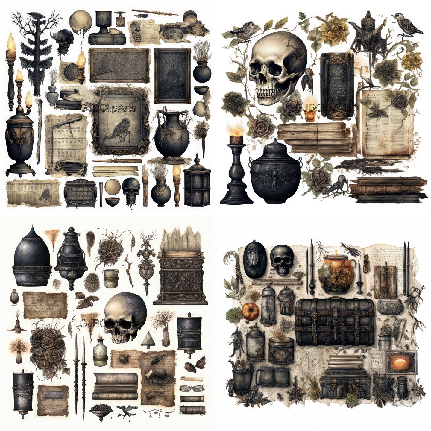 Vintage Dark Spooky Junk Journal Kit Clipart, Ghost Clipart Spider Web ...