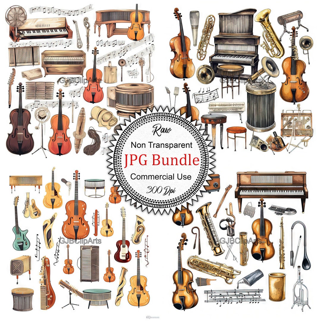 Music Clipart, Instrument Collection, Digital Stickers, Digital Clipart ...