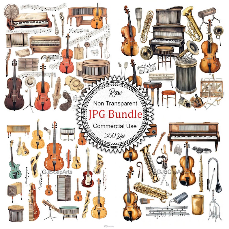 Music Clipart, Instrument Collection, Digital Stickers, Digital Clipart ...