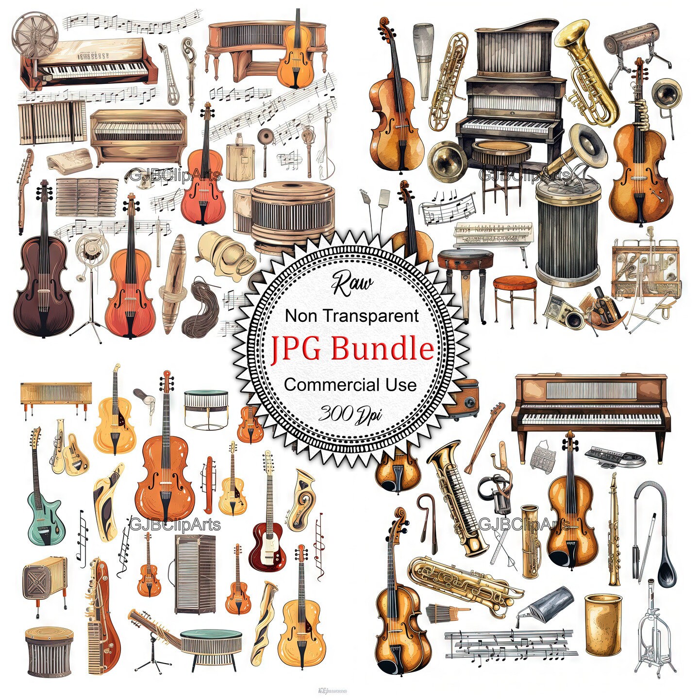 Music Clipart, Instrument Collection, Digital Stickers, Digital Clipart ...