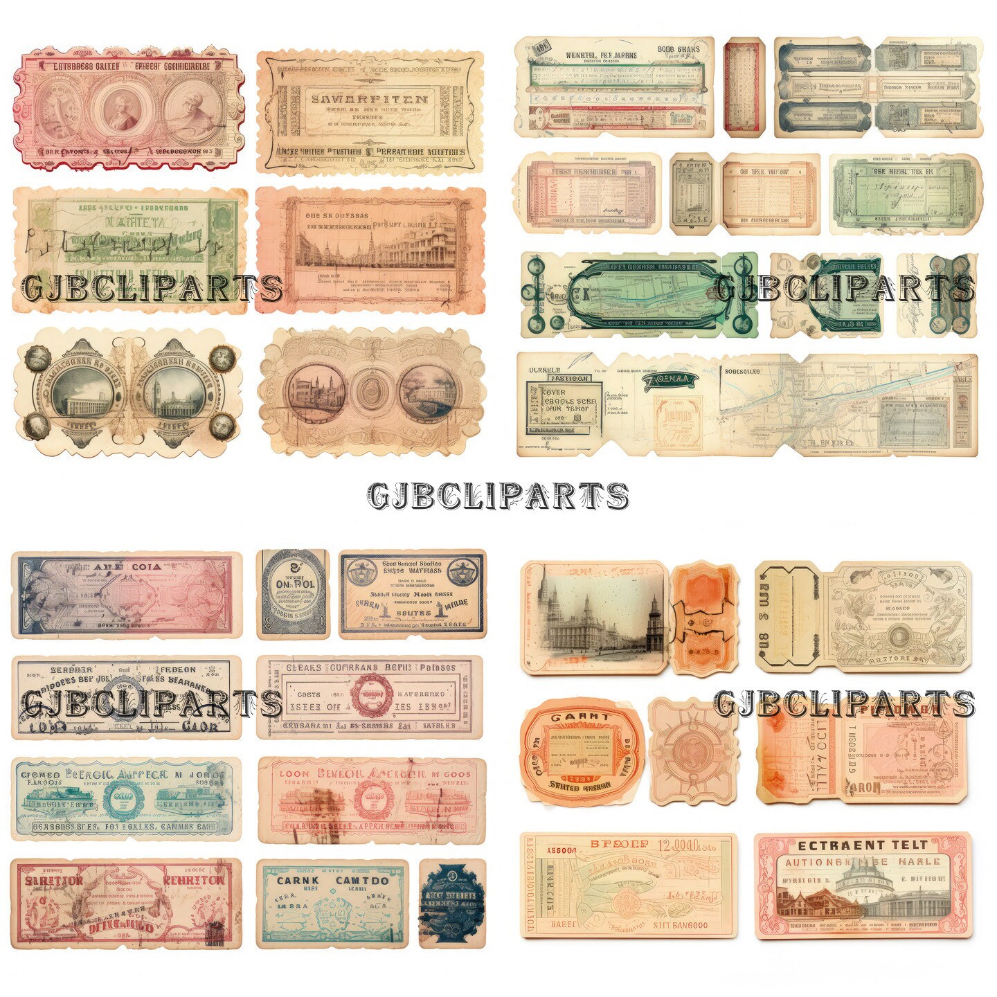 Maps Ornamental Vintage Ticket Clipart Evenly Spaced Clipart - Etsy