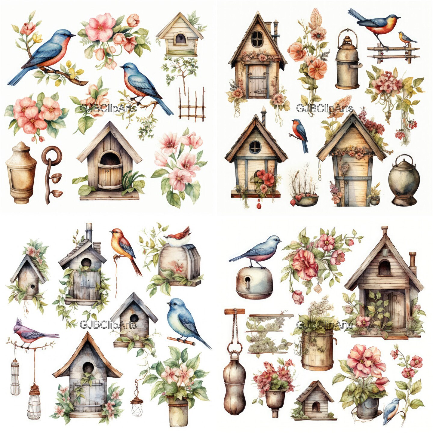 Vintage Bird House Junk Journal Kit Clipart ,bird Clipart Nest Clipart ...