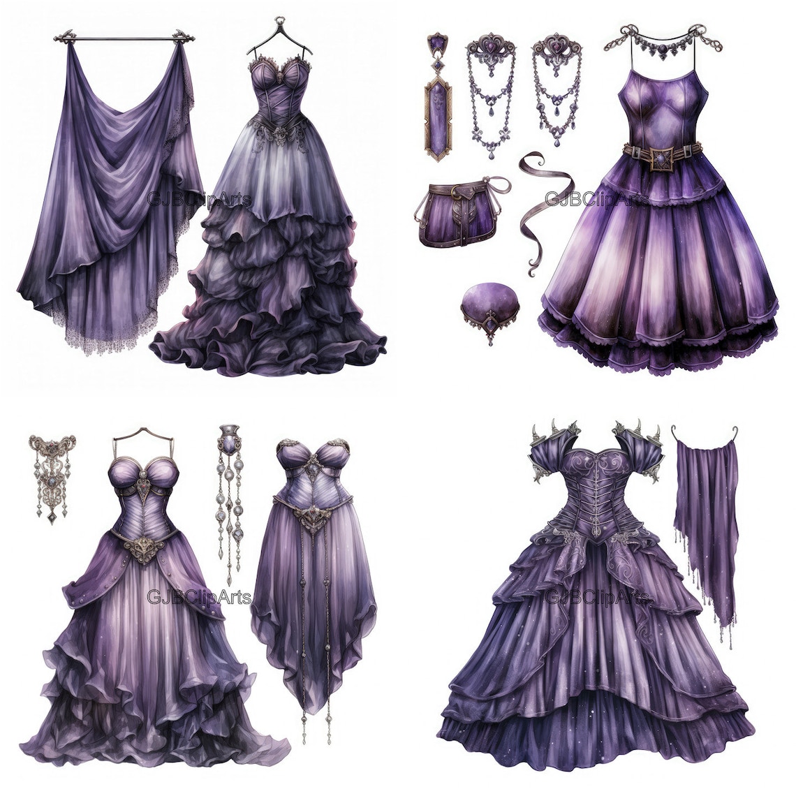 Violet Gothic Princess Clothes Clipart Violet and Gray - Etsy