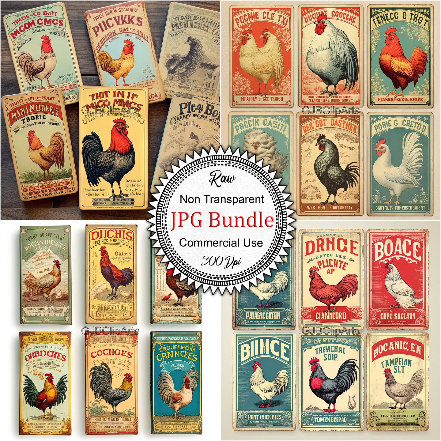 Vintage Chicken Labels Clipart ,artwork Collection,digital Clipart ...