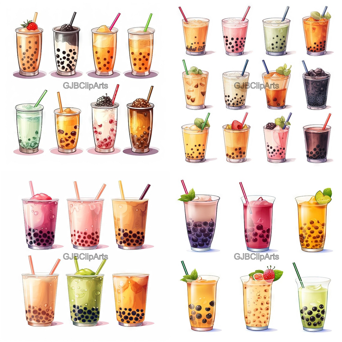 Boba Tea Clipart Digital Stickers, Digital Clipart, Printable Stickers ...