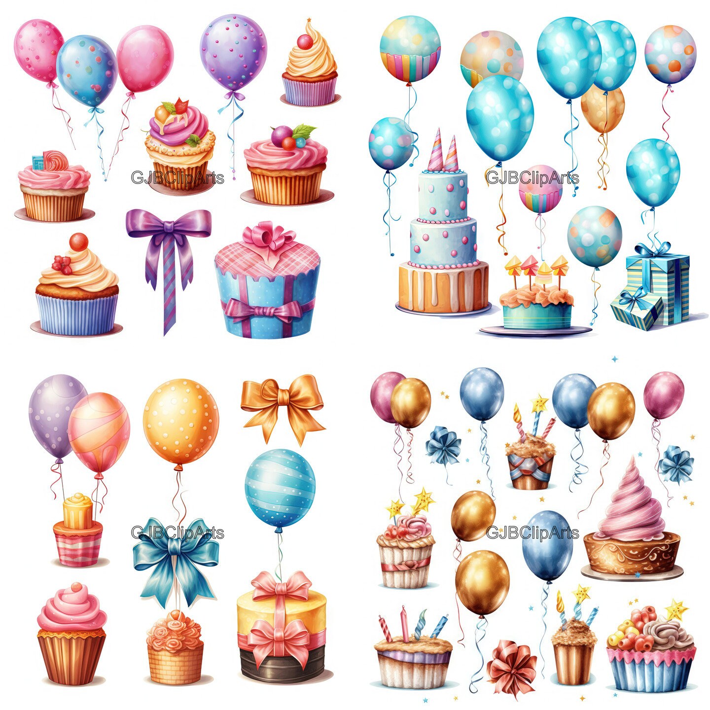 Birthday Decor Clipart, Balloon Clipart, Party Hat Clipart, Junk ...