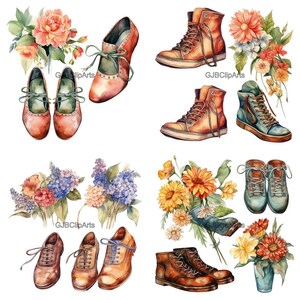 Vintage Shoes With Flower Watercolor Clipart, Shoe Clipart, Flower ...