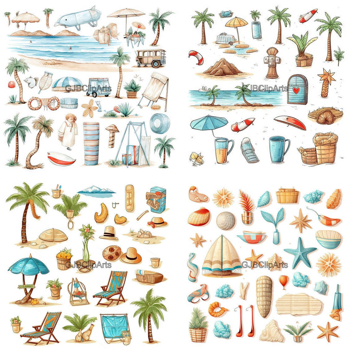 Beach View Clipart Digital Stickers Digital Clipart - Etsy
