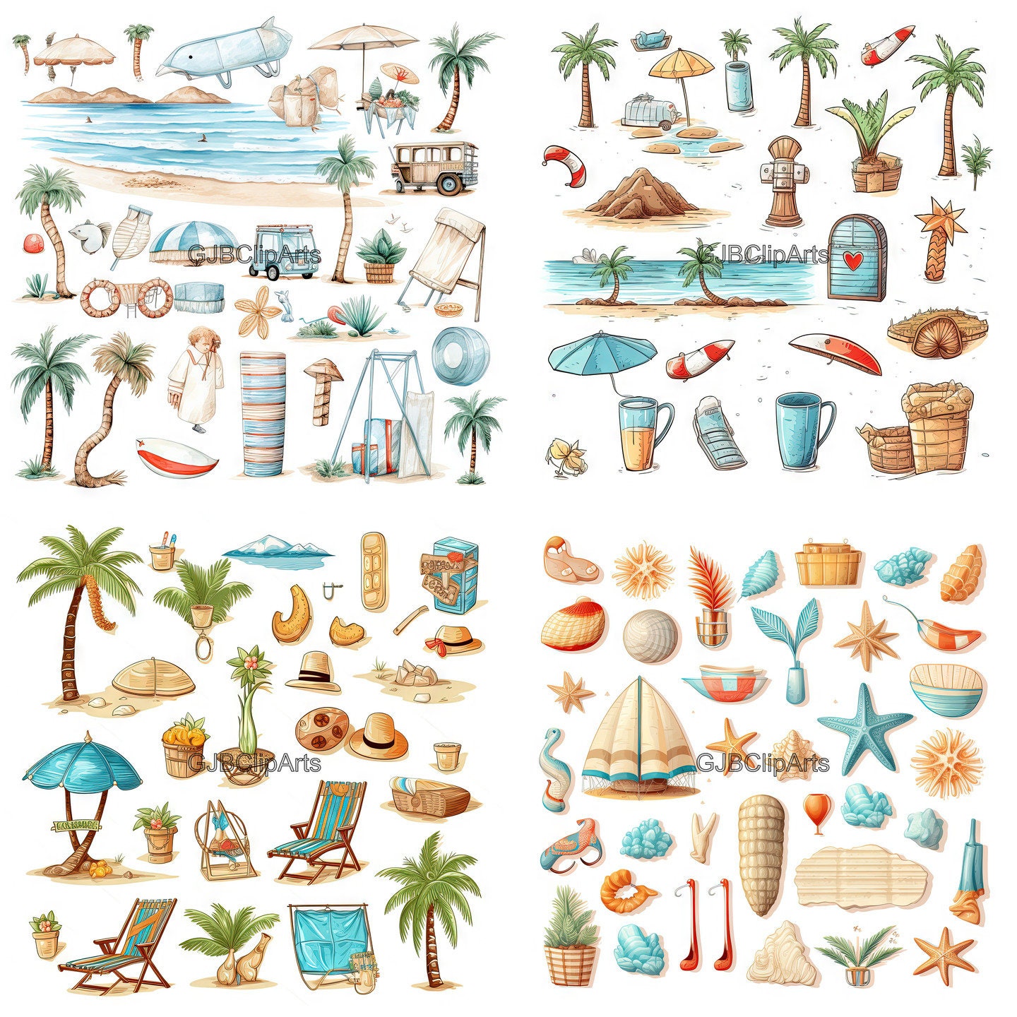 Beach View Clipart Digital Stickers, Digital Clipart, Printable ...