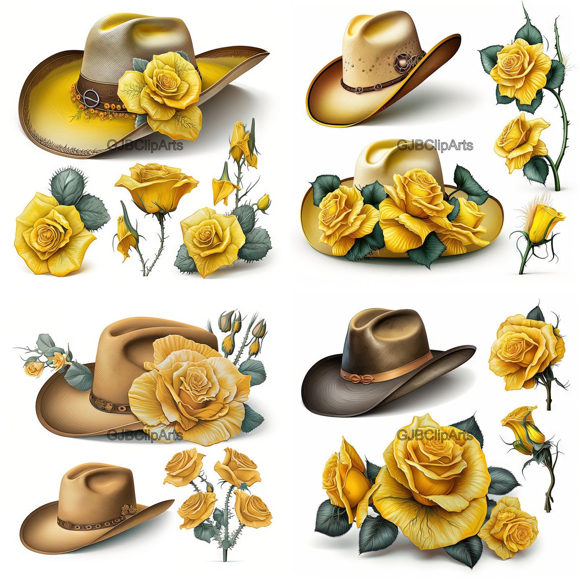 Cowboy Hat Clipart, Yellow Roses Clipart, Beautiful Cowboy Hat and ...